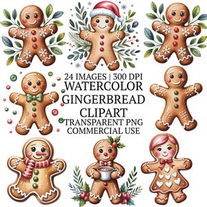 24 Watercolor Gingerbread Clipart Bundle, Sweet Winter Holiday Graphics ...