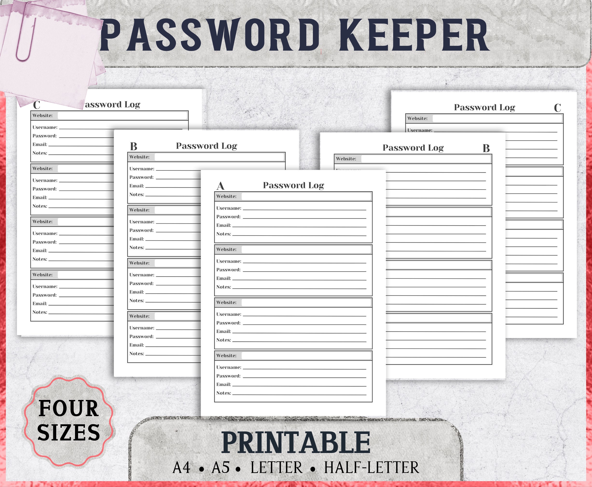 Password Keeper Printable - Alphabetical Passwords Book for Website ...