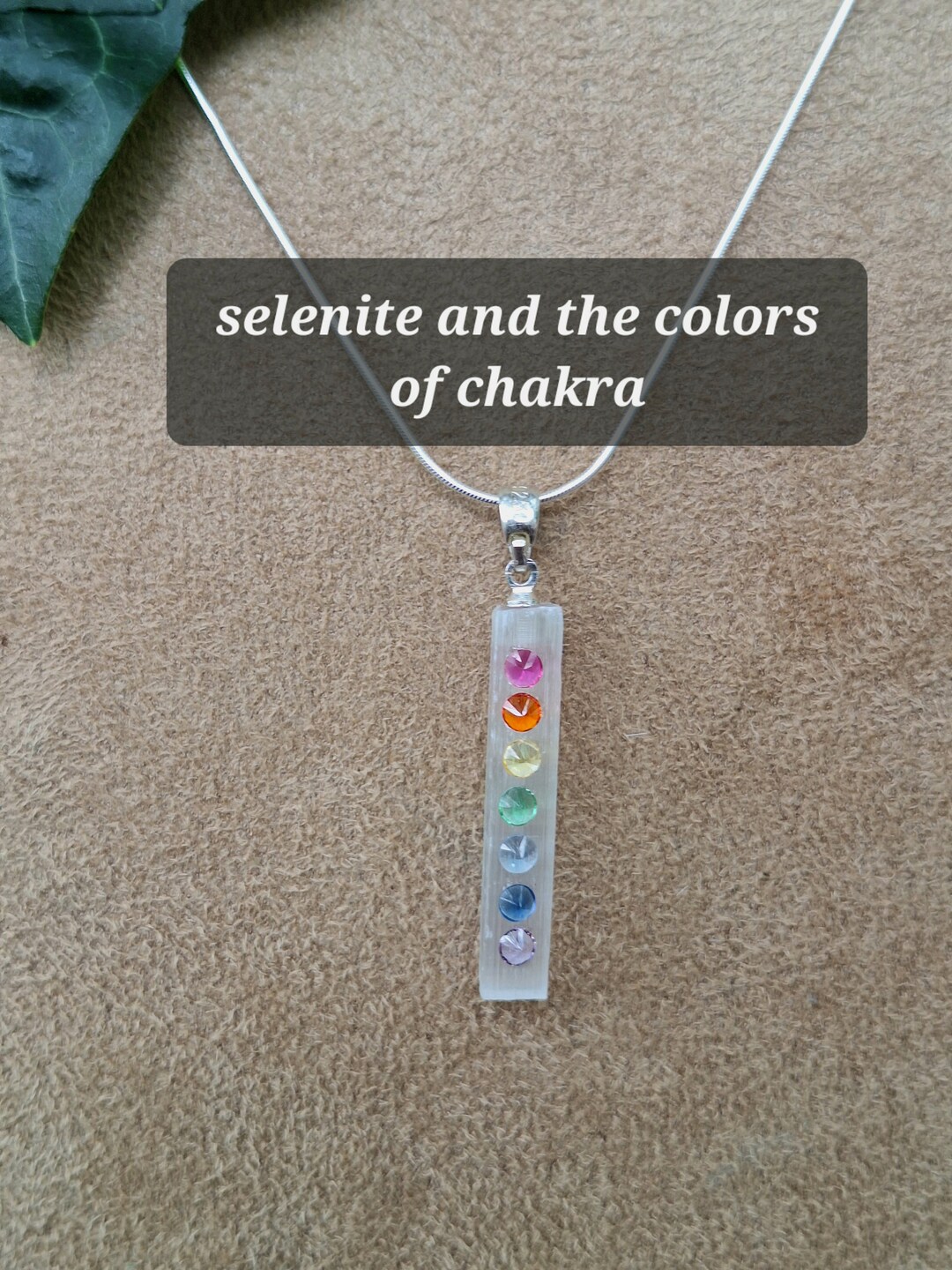 Selenite Stick With Chakra Colors, Crystal Necklace, Protection Stone ...