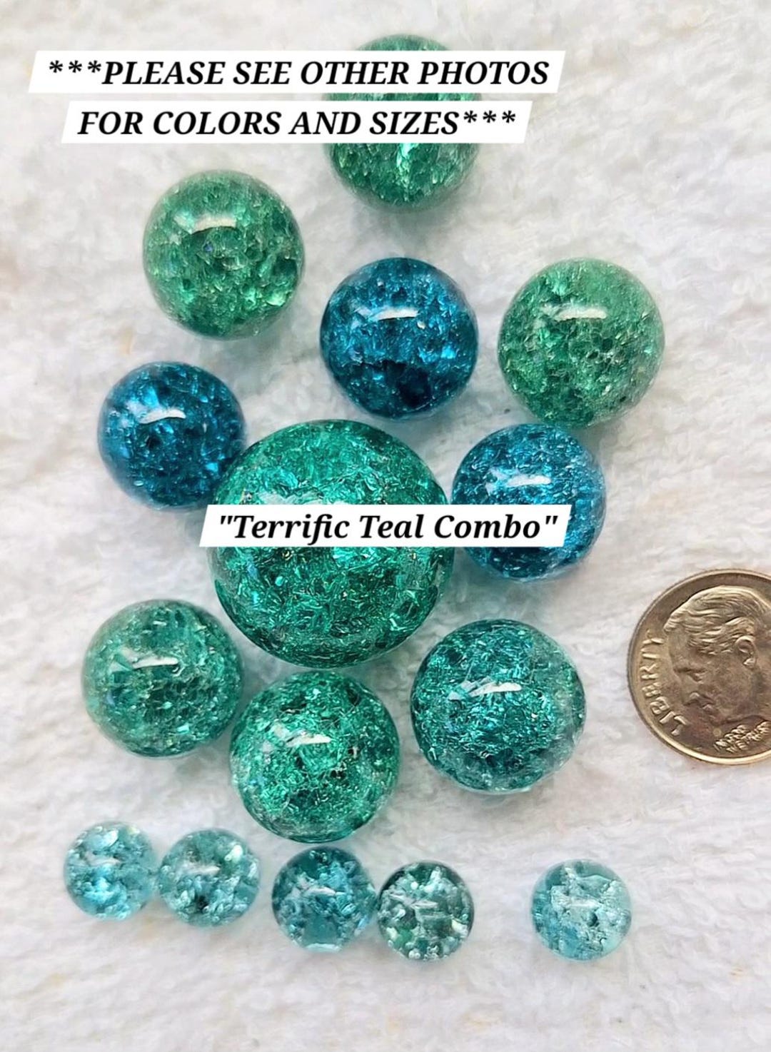 15 Assorted Marbles, "terrific Teal Combo, Sizes Range From 1pmm to 21 ...