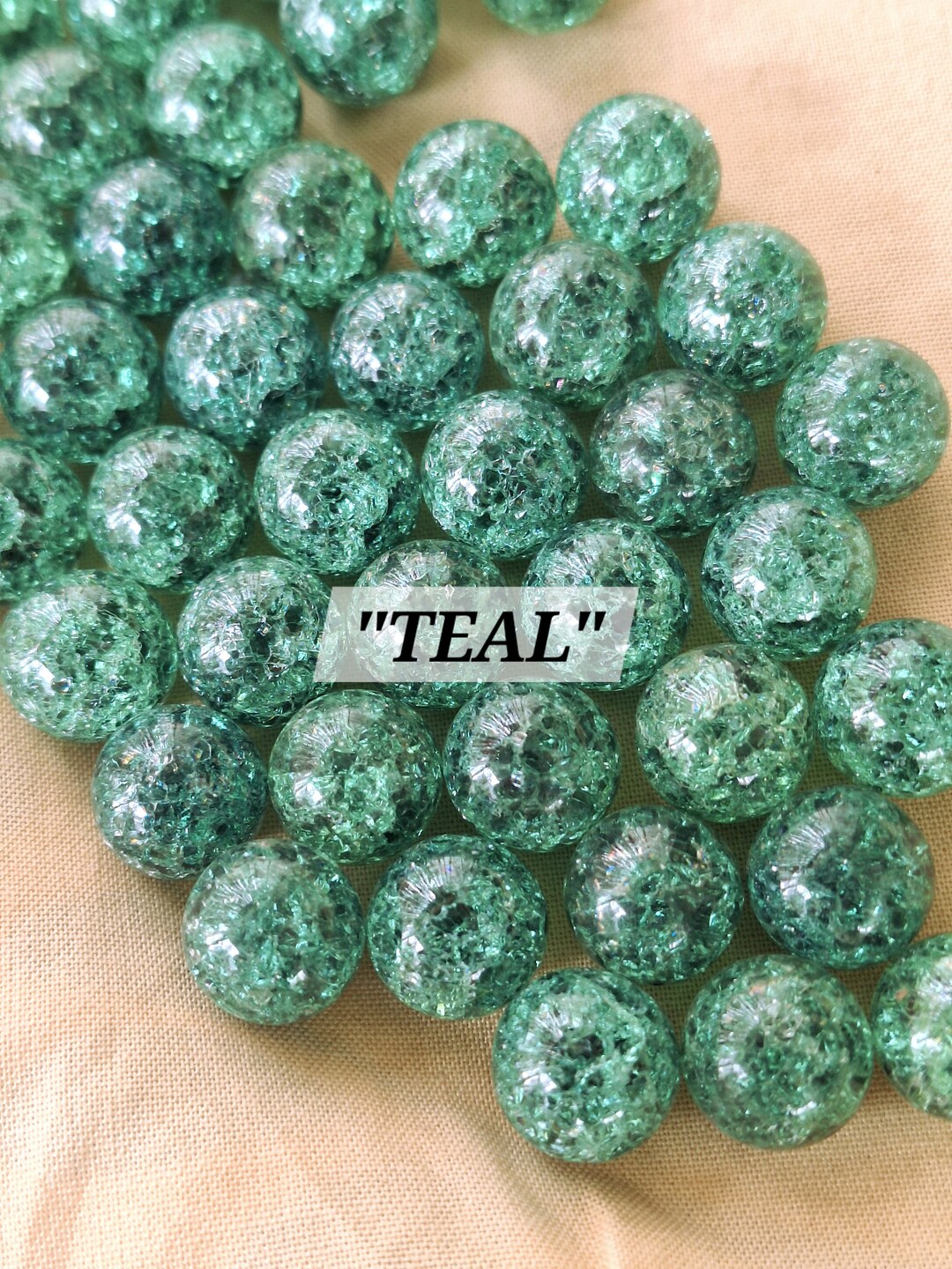 14mm - 10 Cracked Marbles, Fried Marbles, Teal Cracked Fried Marbles ...