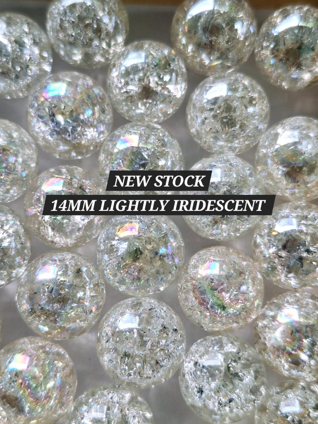 14 Mm - 10 Pieces Iridiscent Clear Cracked Marbles, Fried Marbles 9/16 ...
