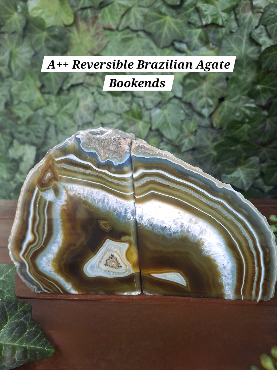 A++ Reversible Brazilian Agate Bookends, Green Agate Bookends, Agate ...