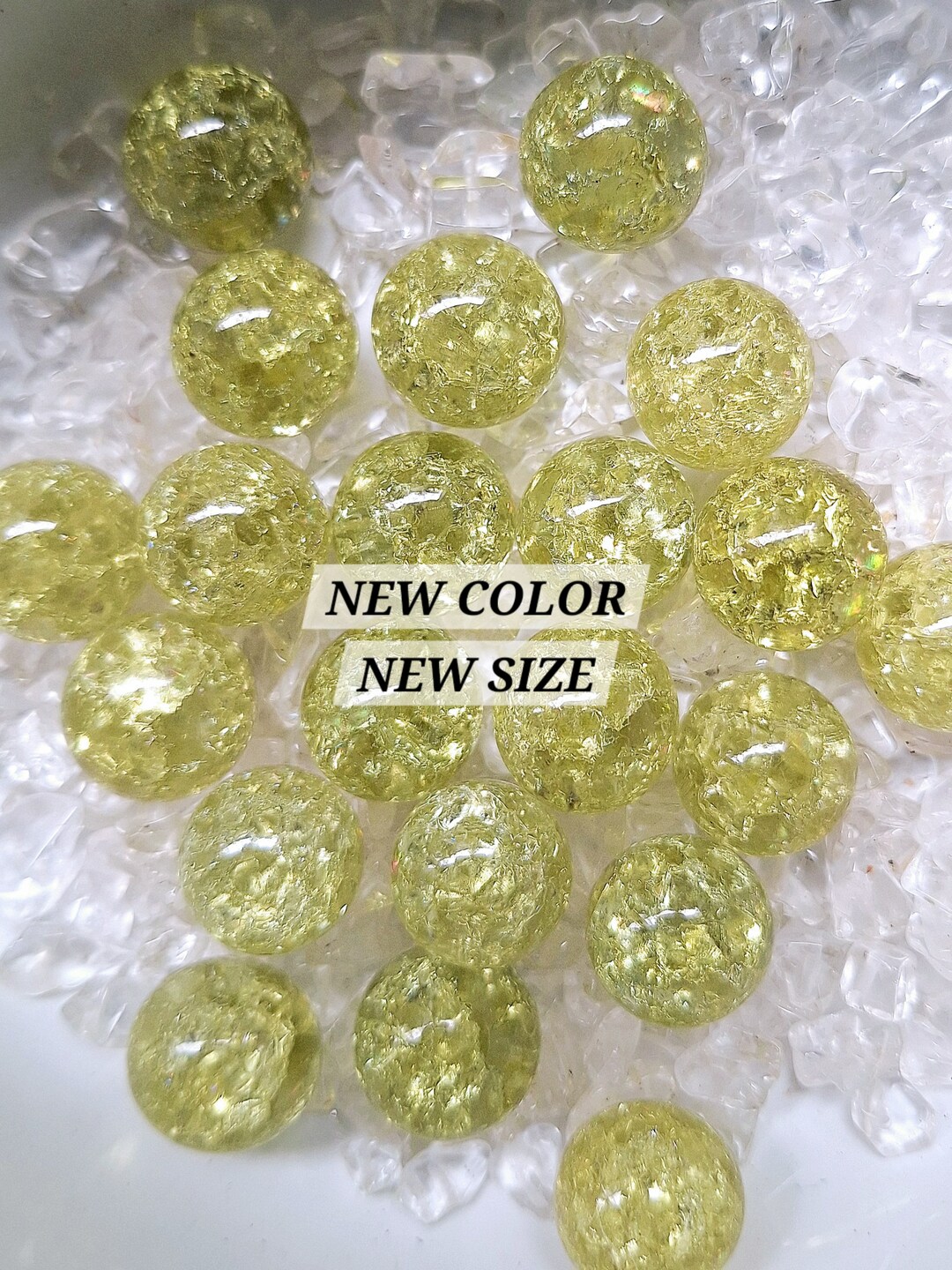 15mm 10 Cracked Marbles, Fried Marbles, Pale Yellow Cracked Fried ...