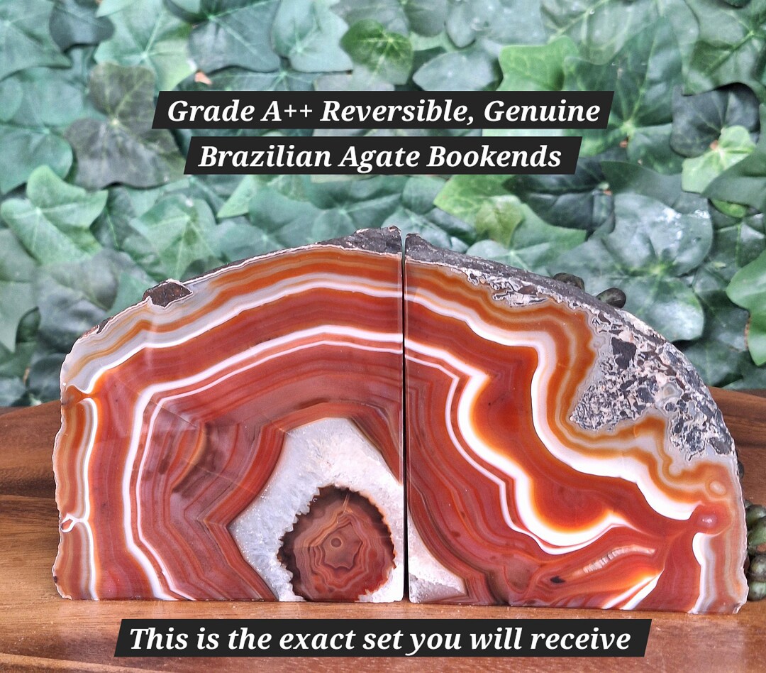 Reversible Abrazilian Agate Bookends, Agate Bookends, Stone Bookends ...