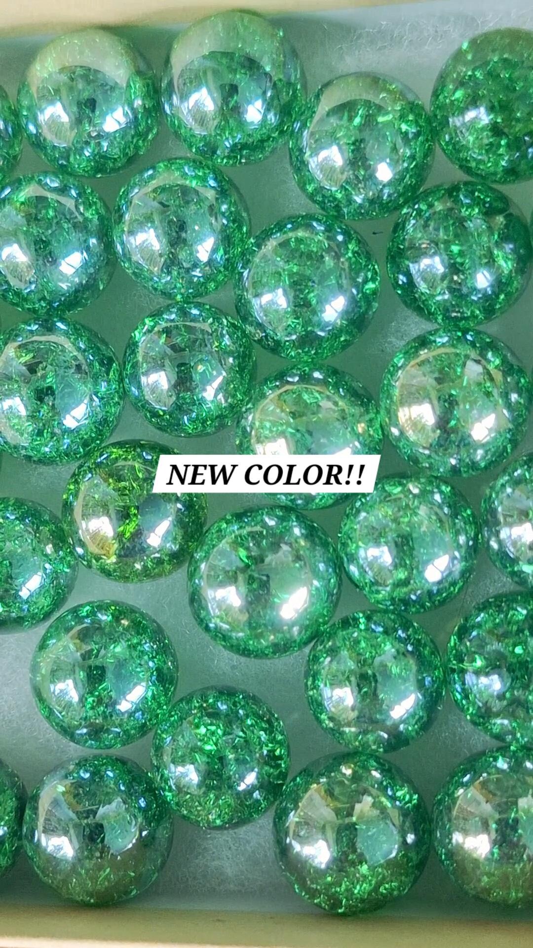 14mm - 10 Cracked Marbles, Fried Marbles, "iridescent Green" Cracked ...