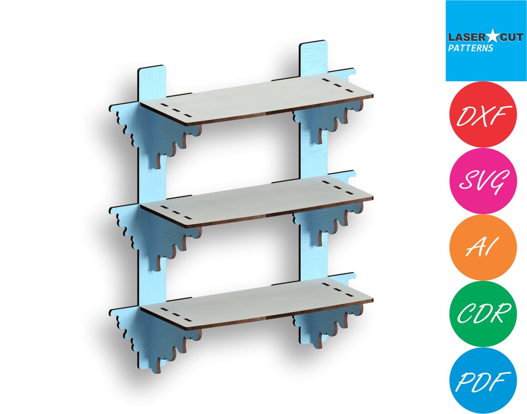 3 Tiers Wall Shelf Laser Cut Files Svgdxfpdfaicdreps - Etsy