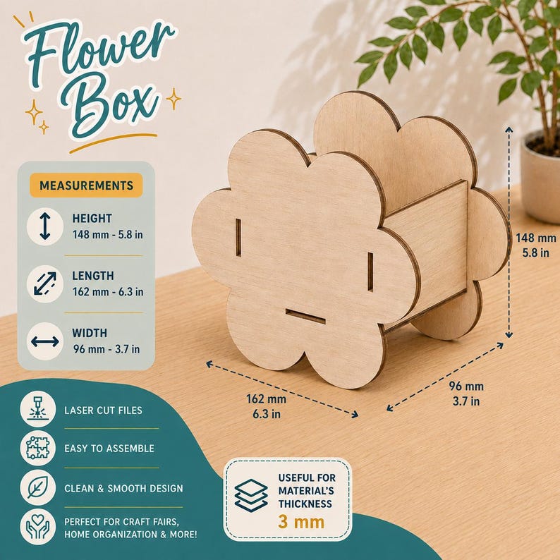 Flower Box Laser Cut Vector Pattern CNC (digital Download) - Etsy