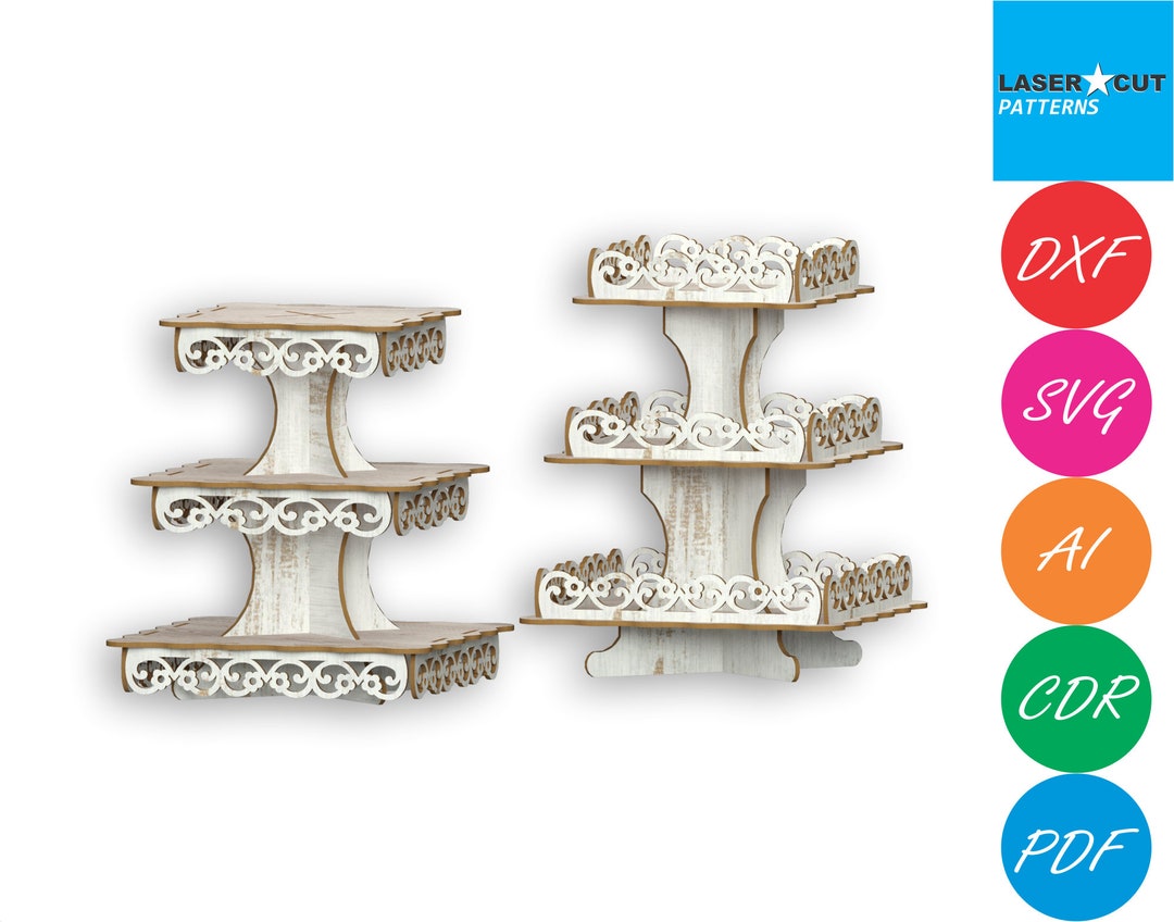 3 Tiered Trays Cupcake Stand Laser Cut Files Laser Cut - Etsy