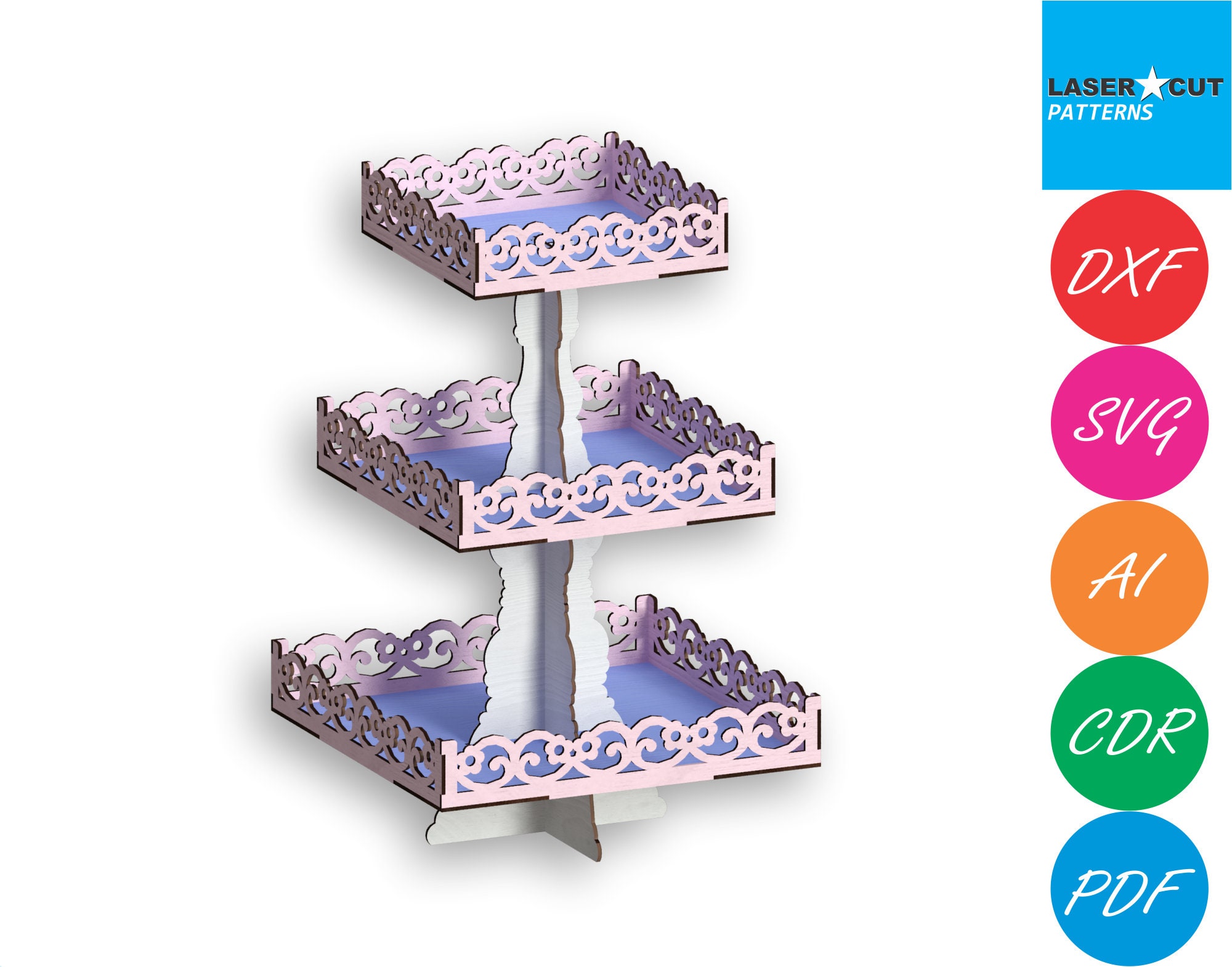 3 Tiered Trays Cupcake Stand Laser Cut Files Laser Cut | Etsy