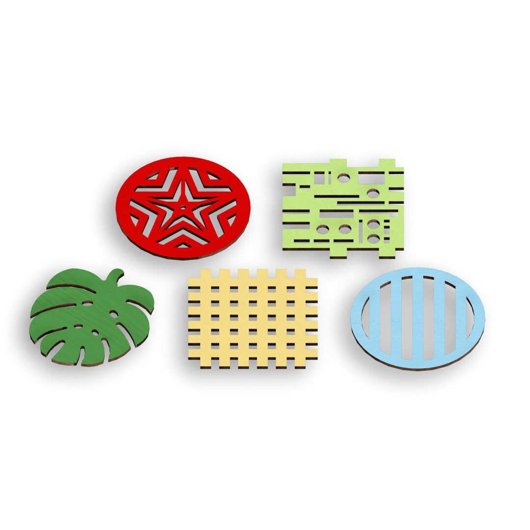 5 Laser Cut Cup Holders: Geometric Coaster SVG DXF PDF (digital ...