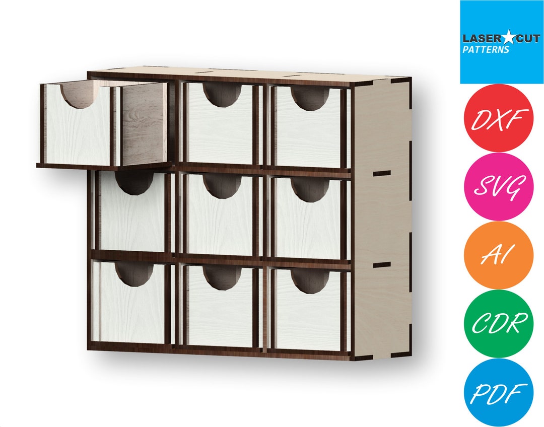 Box With Drawers 3x3 Laser Cut Files Svgdxfpdfaicdreps - Etsy