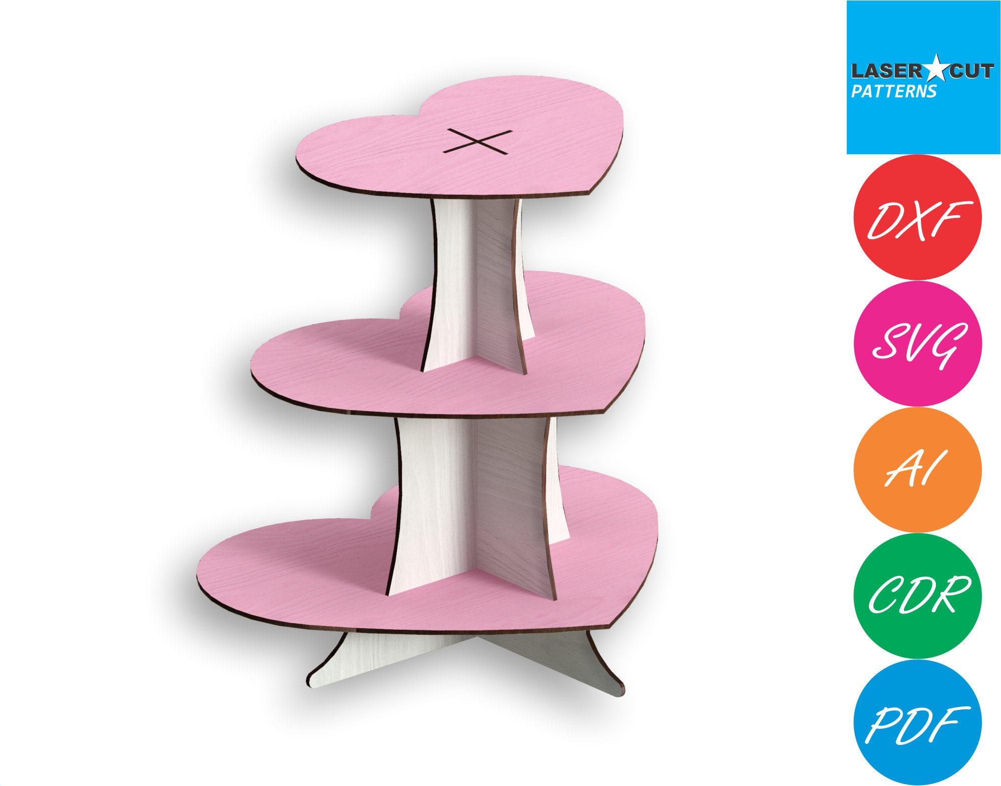 3 Tiers Hears Cupcake Stand Laser Cut Files laser cut | Etsy