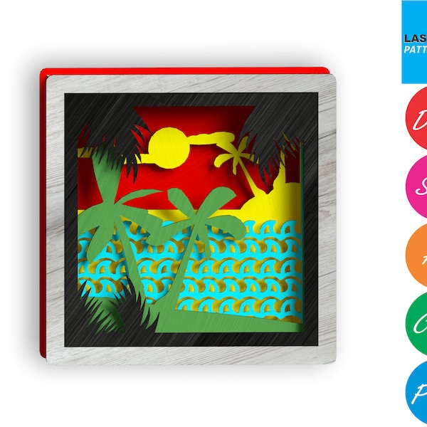 Beach Sunset Shadow Box Svg - Etsy