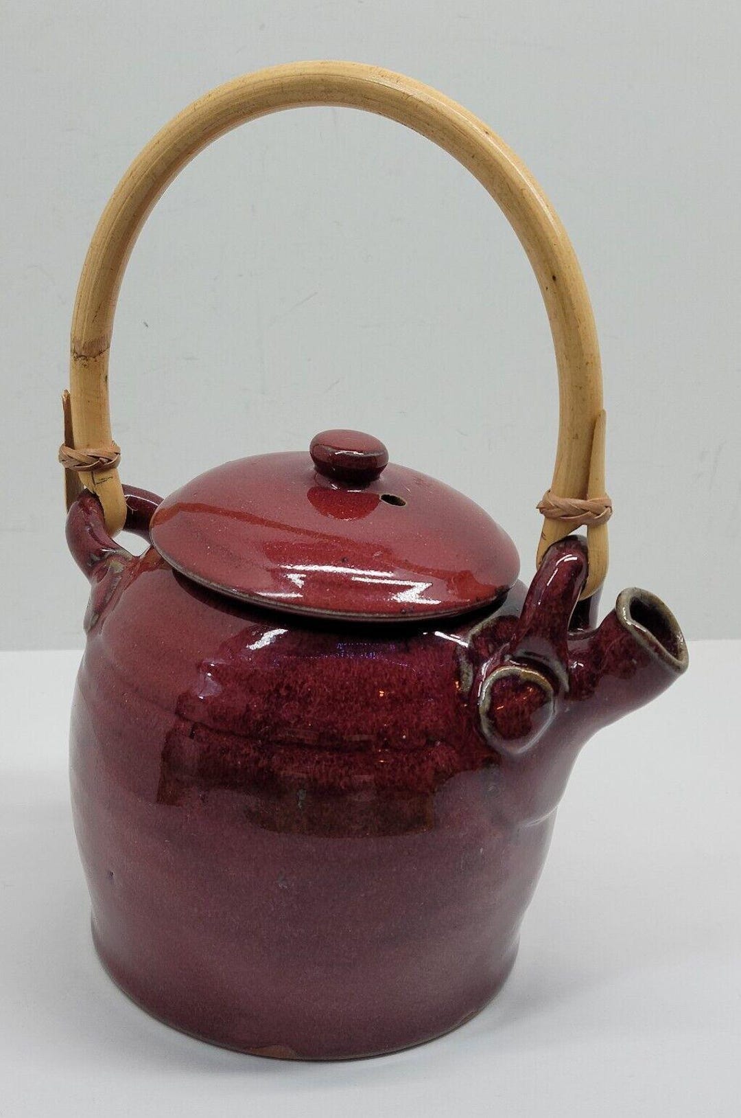 Vtg ZAPPA Signed Glazed Art Pottery Teapot W/ Bamboo Handle Handmade ...