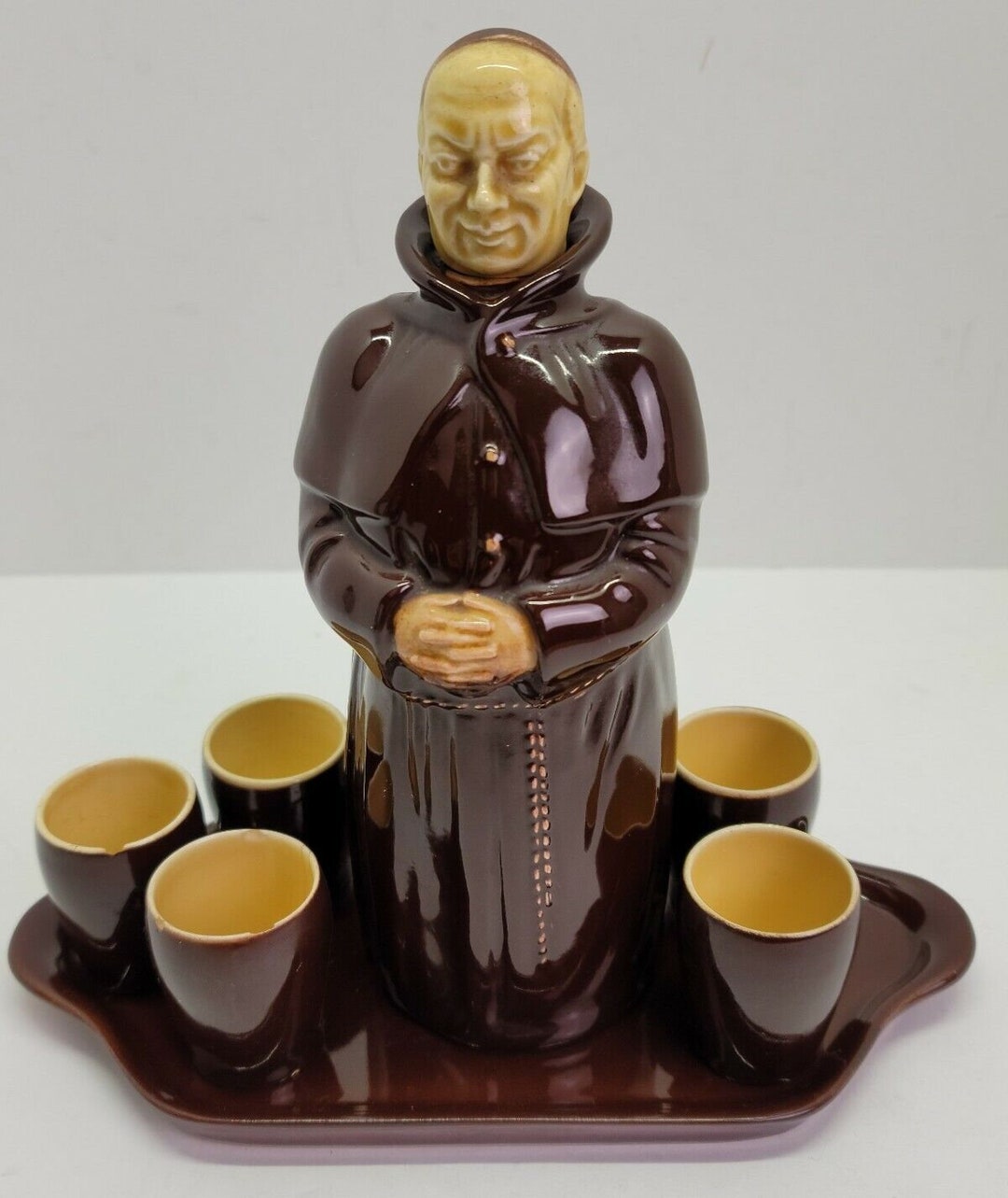 Antique Vtg Beswick Monk Priest Decanter Tray Shot Glass Set England ...