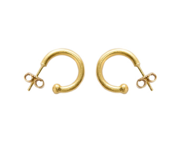 14K 18K 22K Solid Yellow Gold Post Hoop Earrings Classic Thick - Etsy