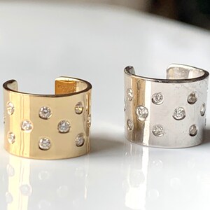 Solid Gold Scattered Hopscotch Polka Dot Diamonds, Hand Hammered Ear ...