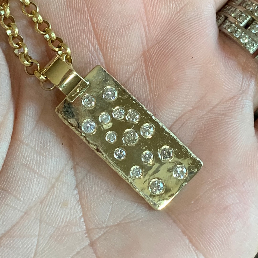 Rectangle Nugget Pendant Charm With Scattered Hopscotch Diamonds, 18K ...