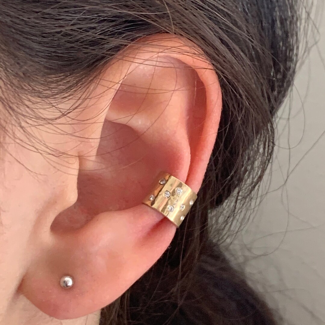 Solid Gold Scattered Hopscotch Polka Dot Diamonds, Hand Hammered Ear ...