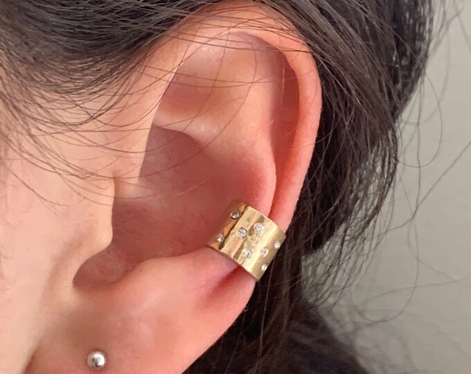 Solid Gold Scattered Hopscotch Polka Dot Diamonds, Hand Hammered Ear ...