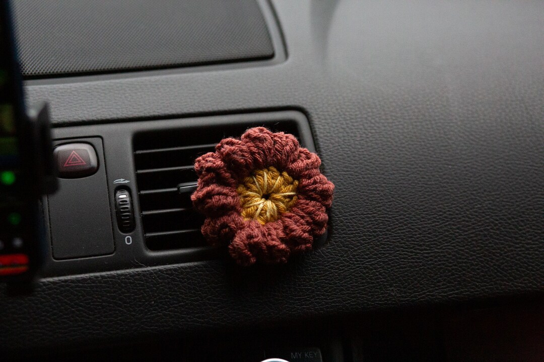 Crochet Flower Car Vent Clip, Crochet Car Accessories, Handmade Car ...