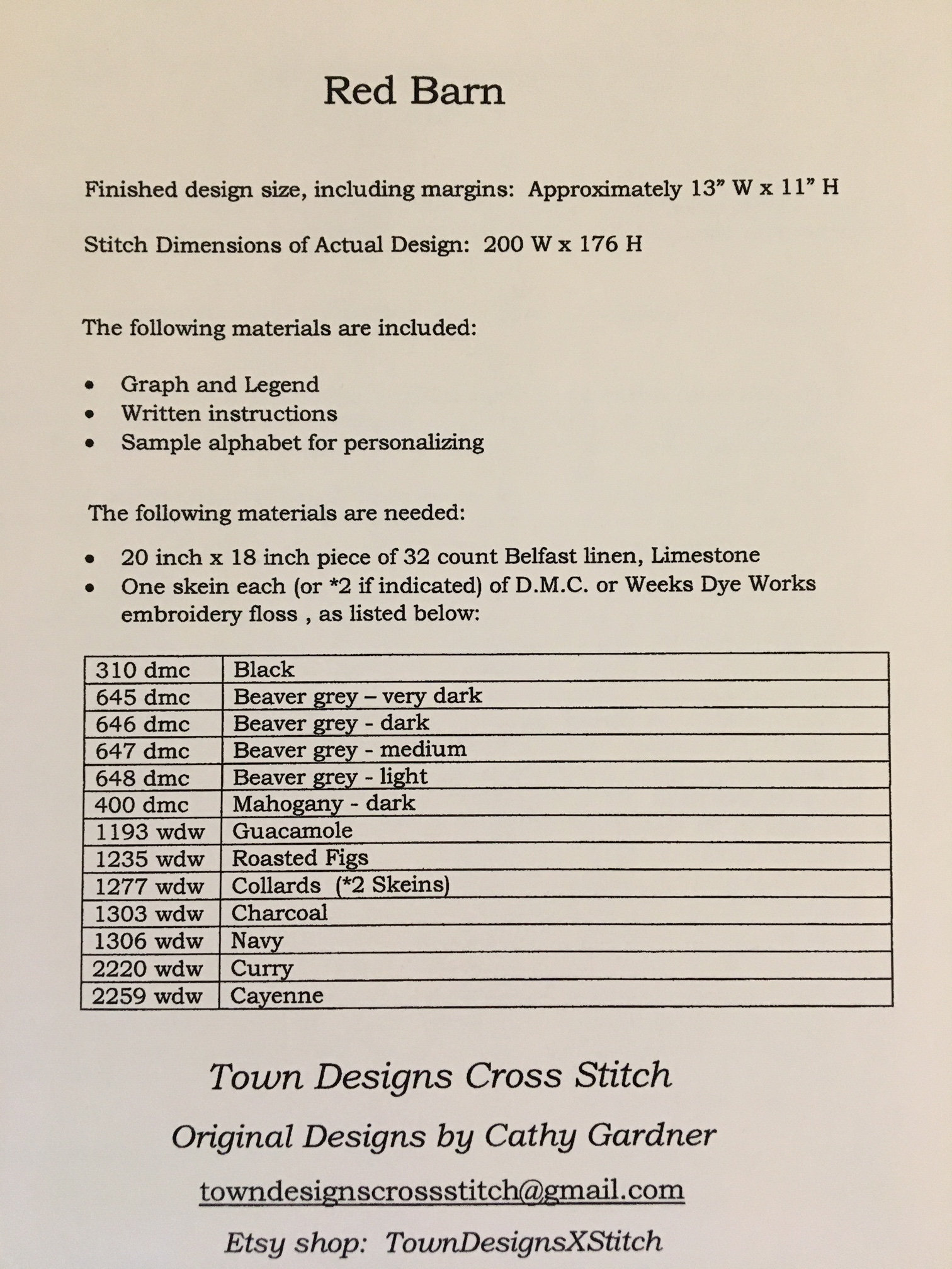 Red Barn, by Town Designs Cross Stitch, Counted Cross Stitch Pattern ...