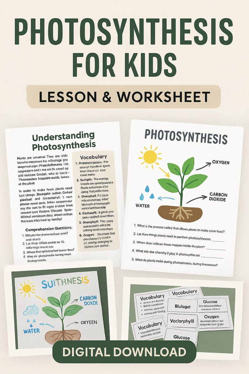 Photosynthesis for Kids - Lesson Plan, Worksheet & Vocabulary Cards ...