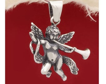 Silver angel pendant | Etsy