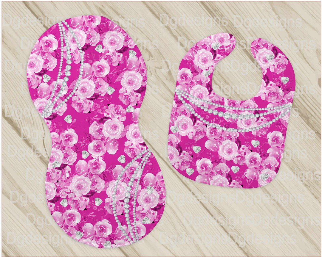 Fushia Rose and Diamond Baby Bib Set bundle Instant Digital - Etsy
