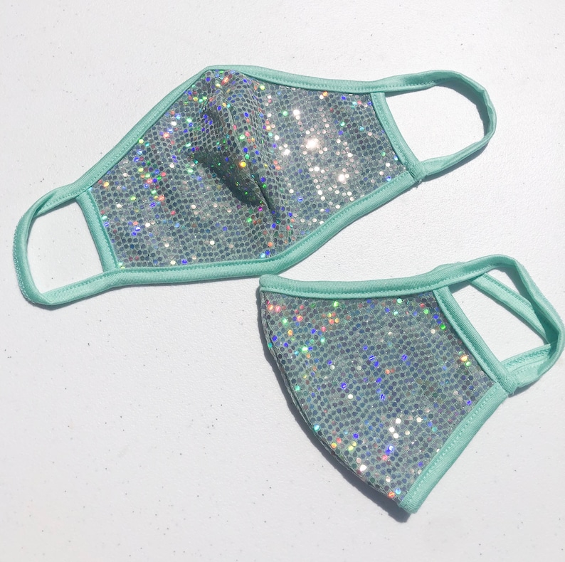 Adult Sequin Fabric Face Mask Bling Facemask Teal filter - Etsy