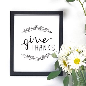Fall, Thanksgiving Printable, Give Thanks, Minimal Black and White Wall ...