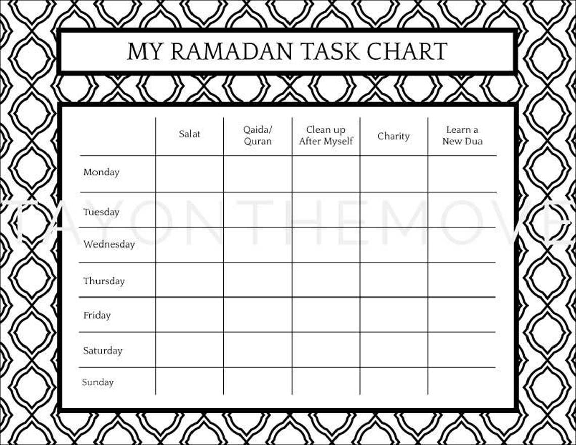 Ramadan Task Chart for Kids Printable - Etsy