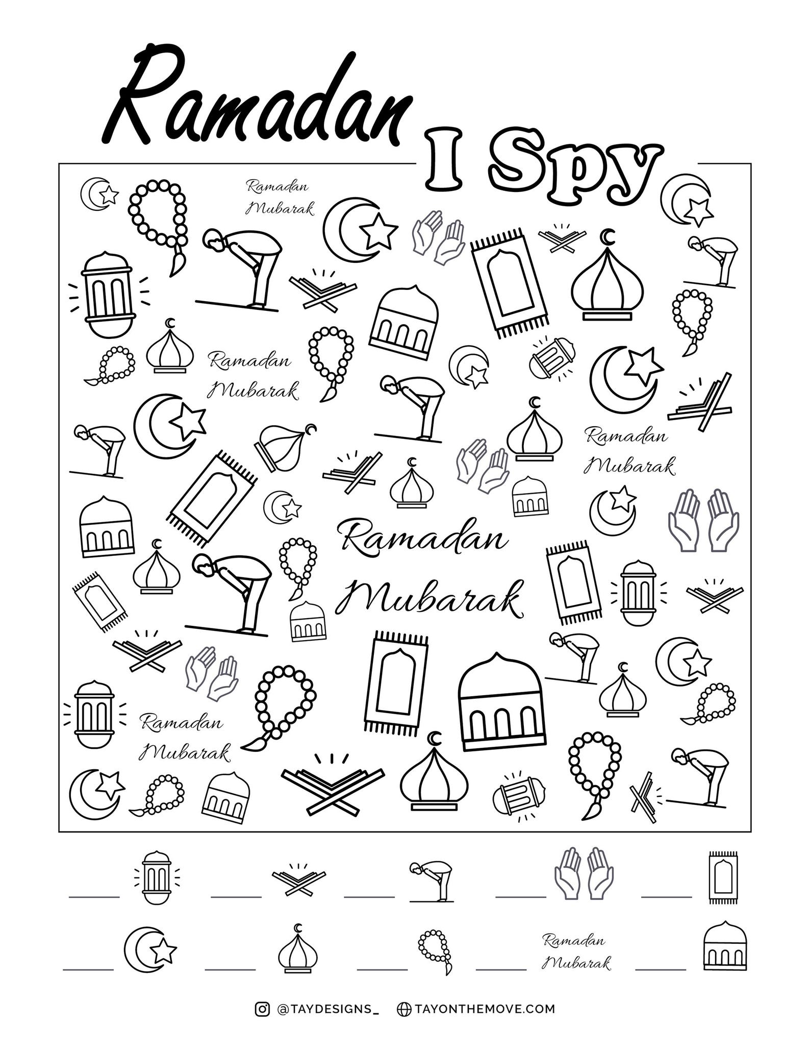 Ramadan I Spy Printable Activity for Islamic Kids With Two Difficulty ...