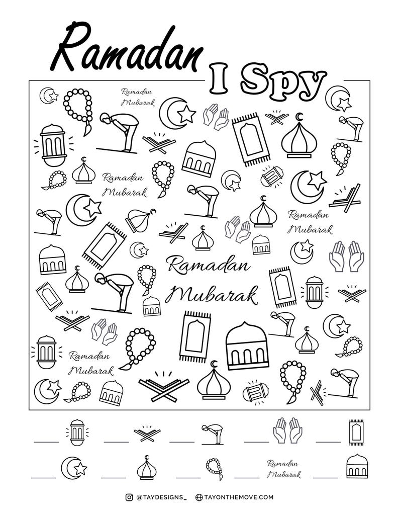 Ramadan I Spy Printable Activity for Islamic Kids With Two Difficulty ...