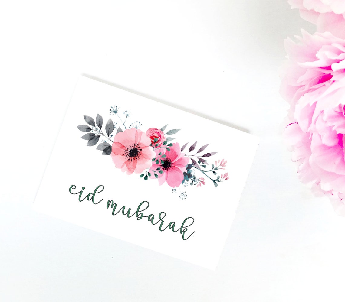 Three Eid Mubarak Cards, Floral, Printable, Islamic Art, Eid Stationery ...