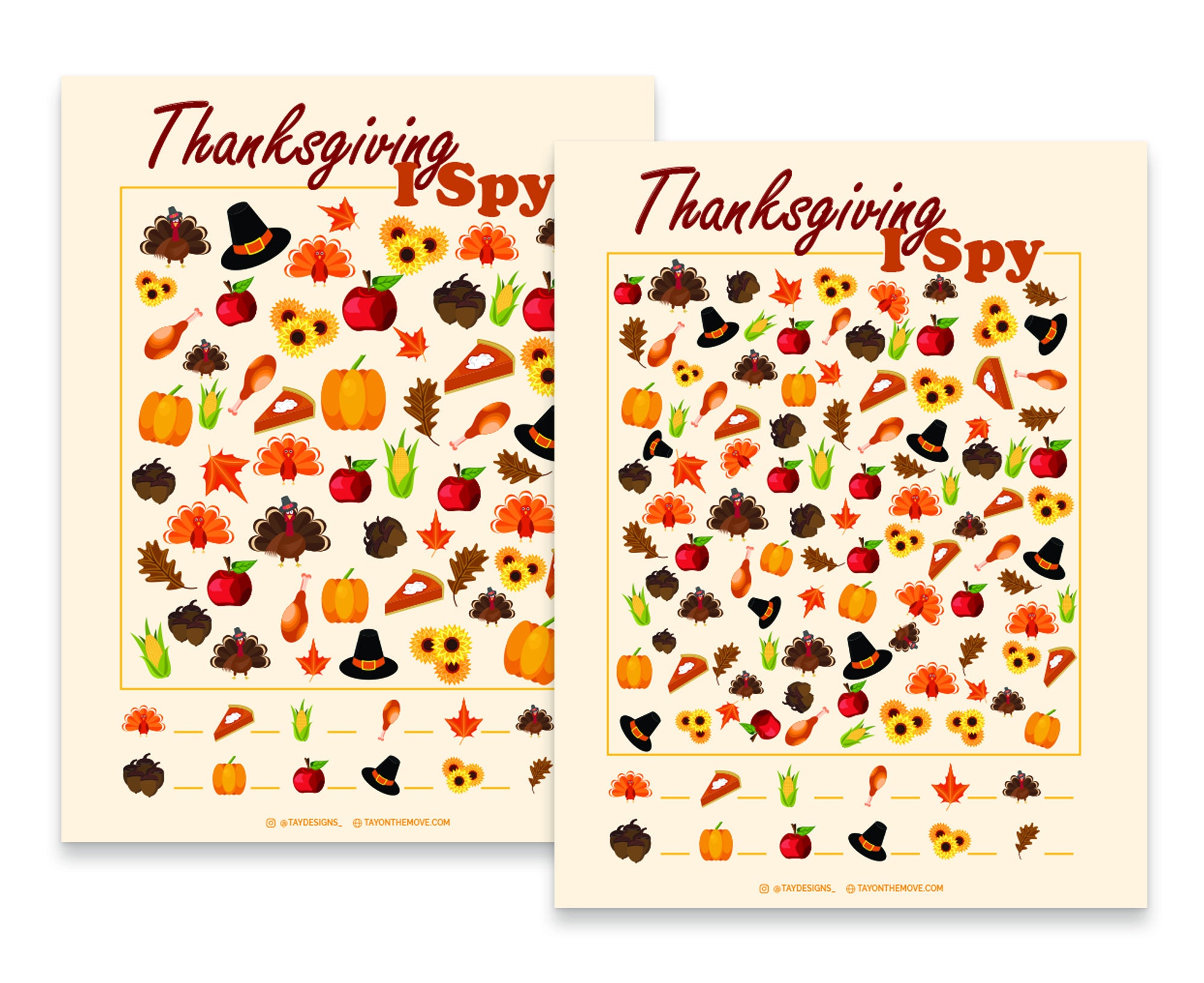 Thanksgiving I Spy Printable Activity for Kids With Two Difficulty - Etsy