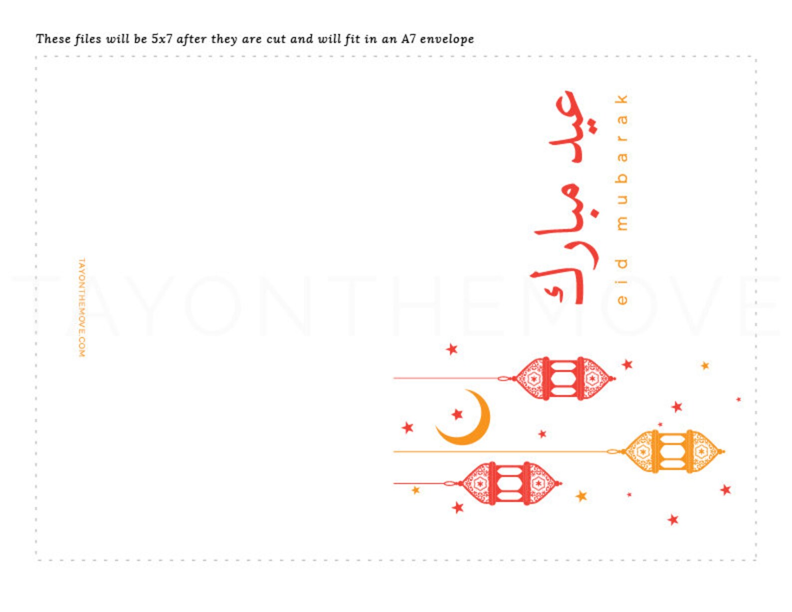 Eid Mubarak Card Design 7, Printable With 3 Color Options, Lanterns and ...