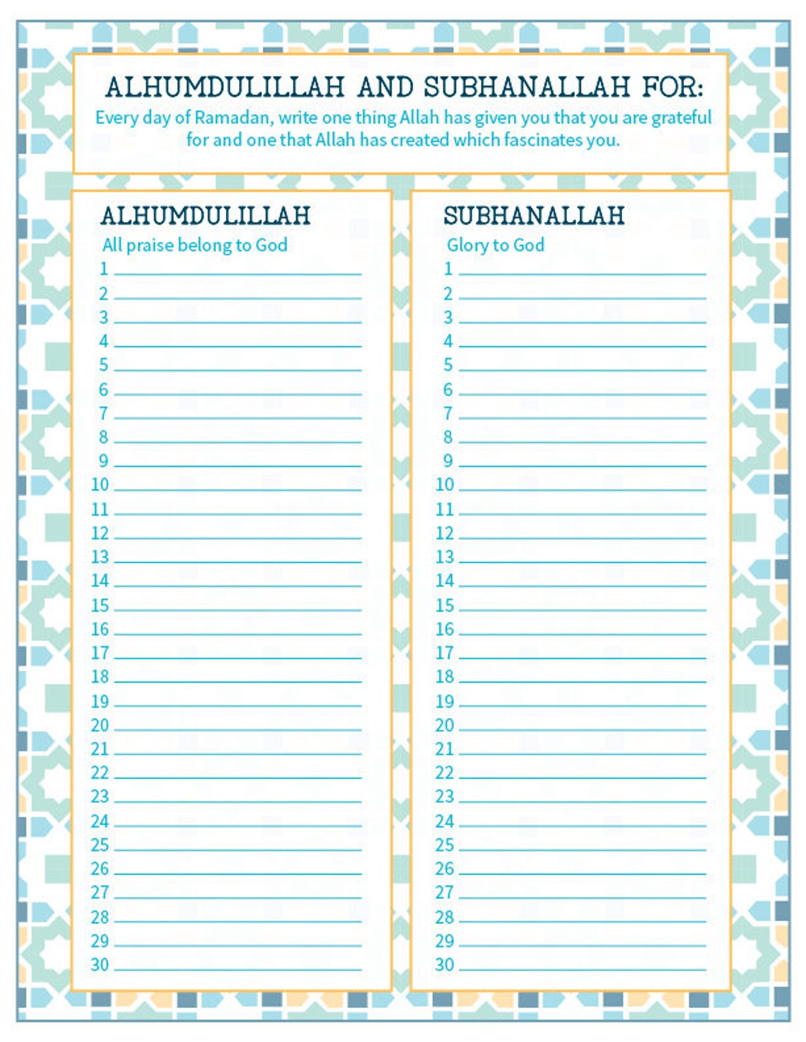 Ramadan Planner for Kids Printable Weekly Planner Islamic - Etsy