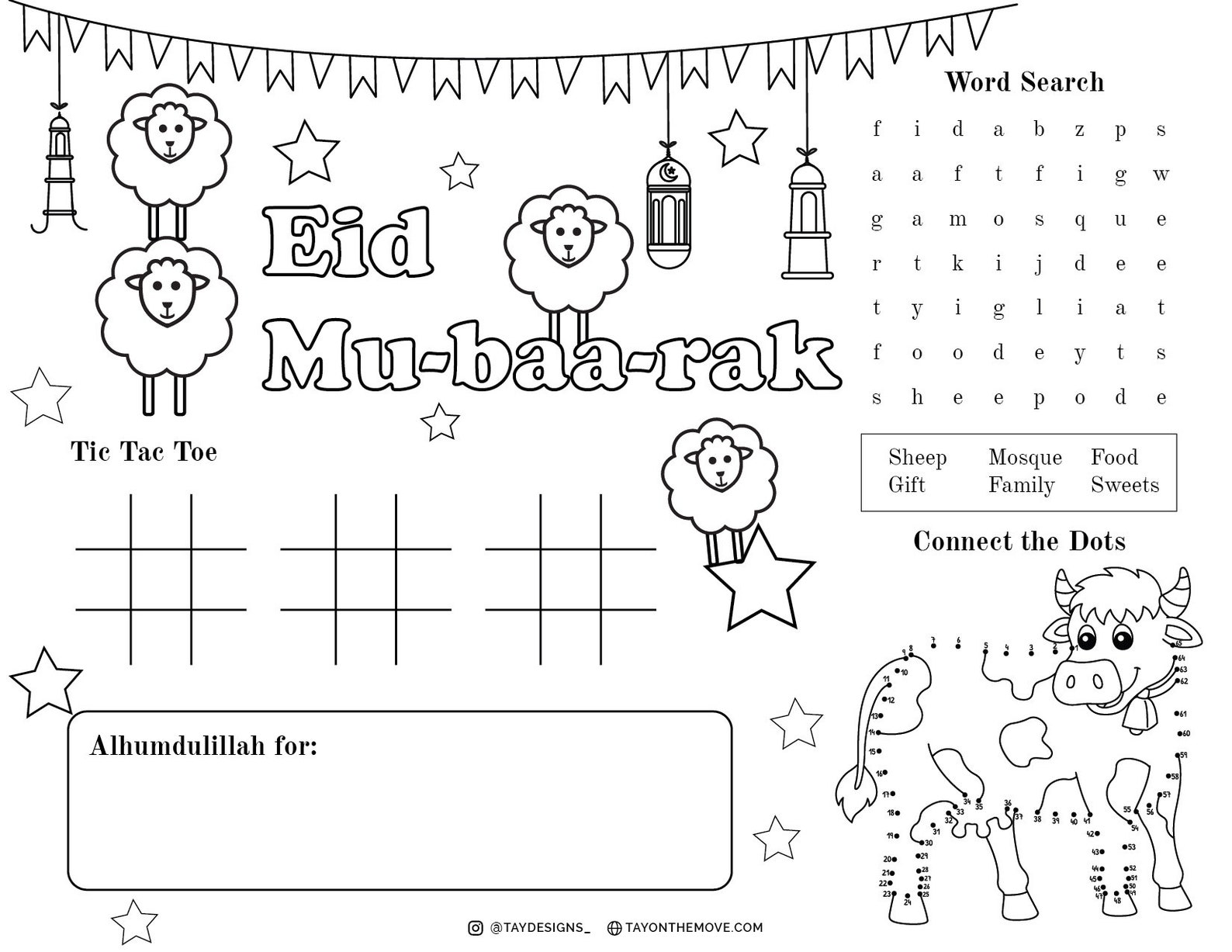 Eid Al Adha Placemat Activity Printable, Kids - Etsy