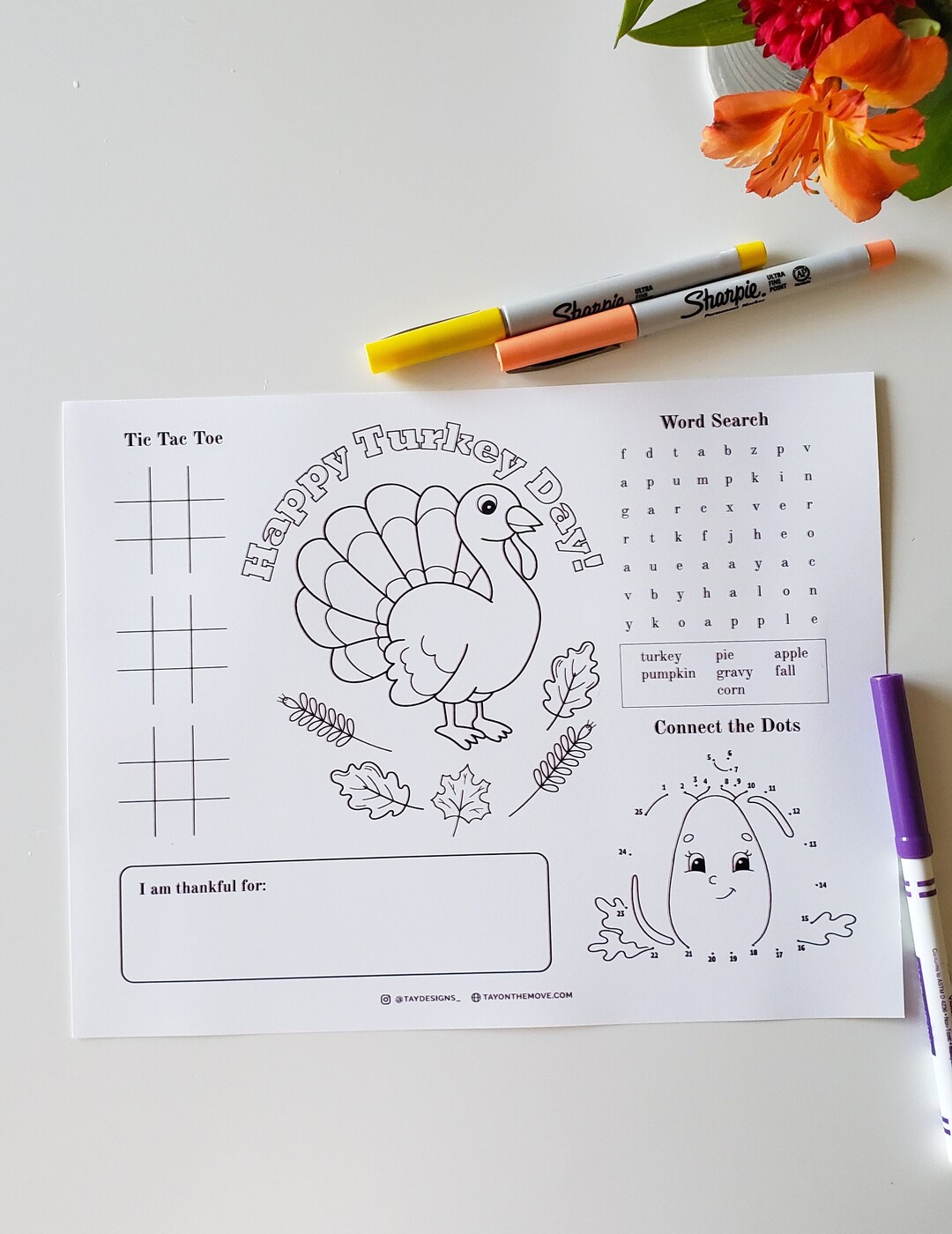 Thanksgiving Placemat Activity Printable, Kids - Etsy