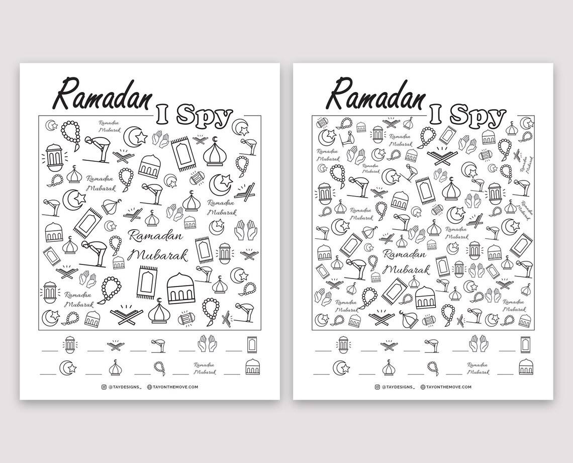 Ramadan I Spy Printable Activity for Islamic Kids With Two Difficulty ...