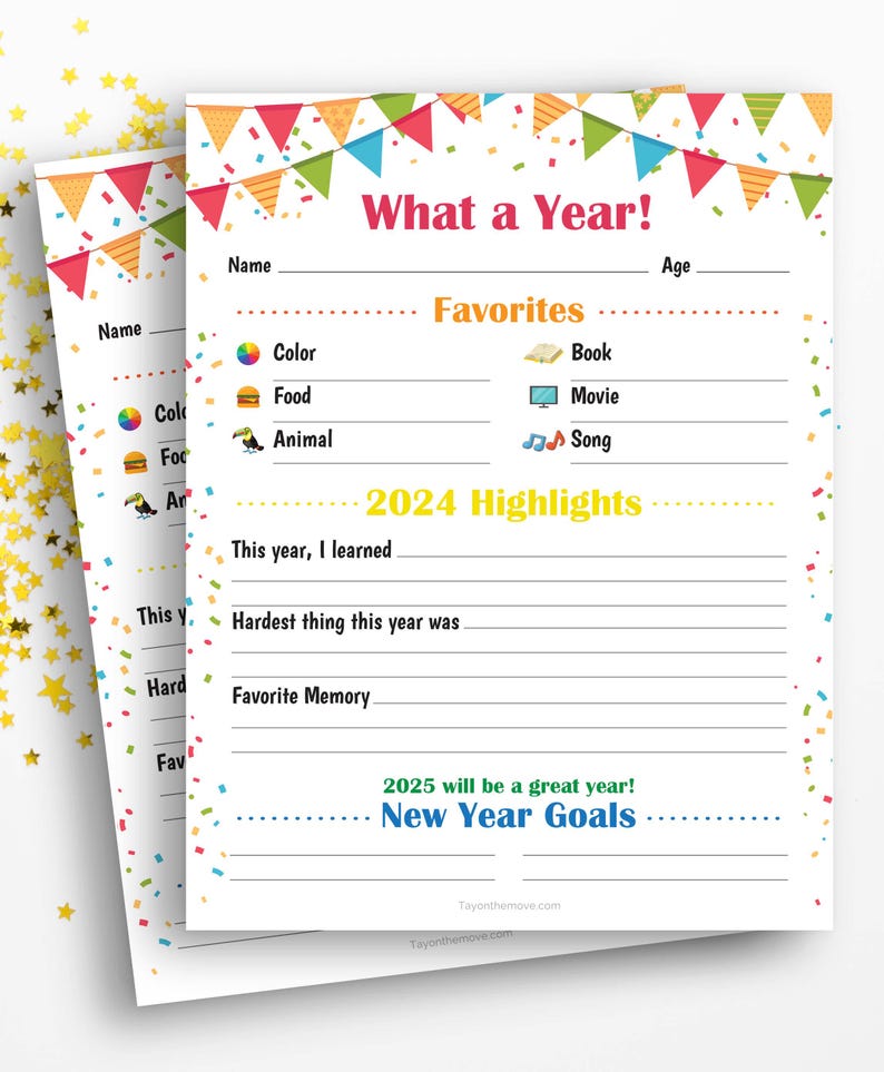 A 2024 Year in Review for Kids, New Year Goal Worksheet, New Year Eve ...