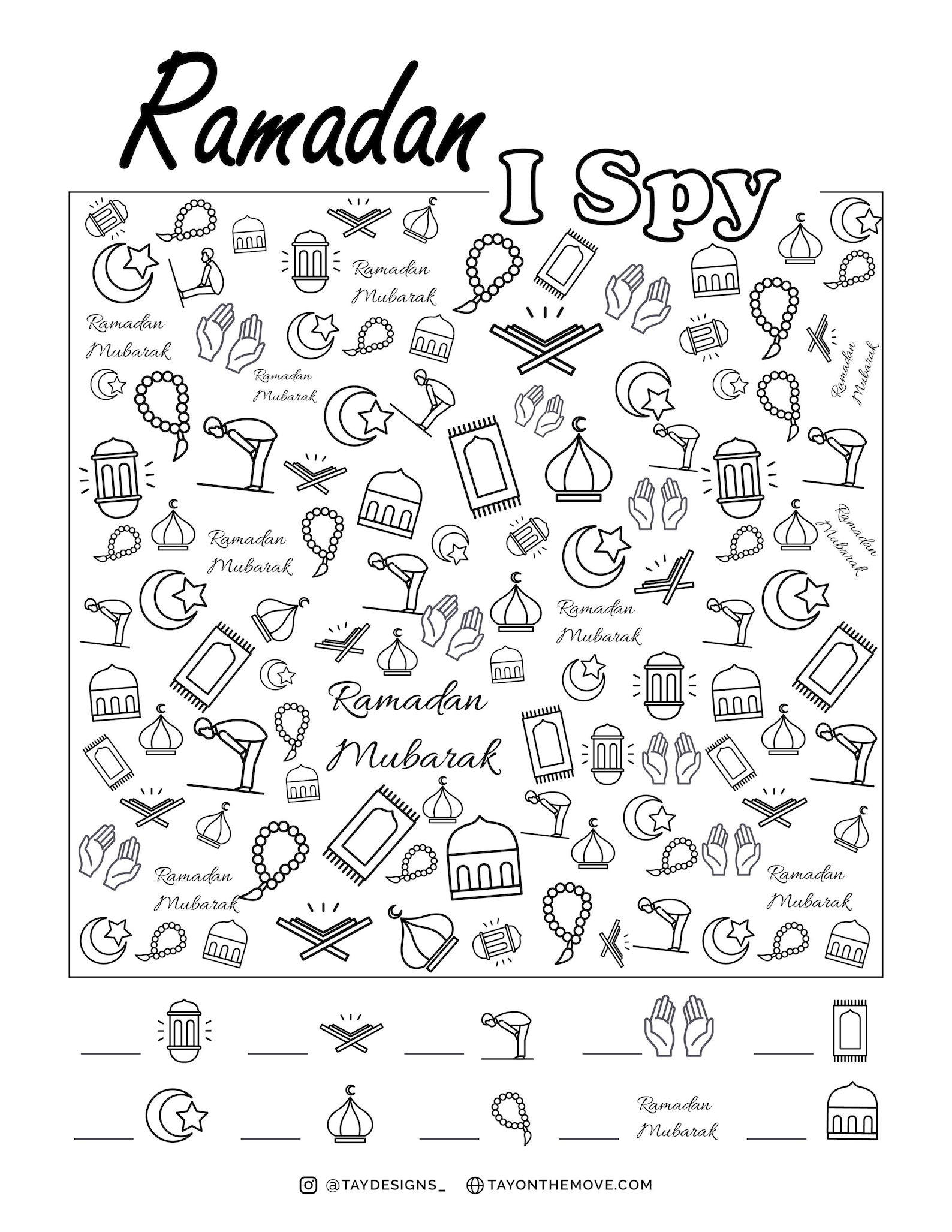 Ramadan I Spy Printable Activity for Islamic Kids With Two Difficulty ...