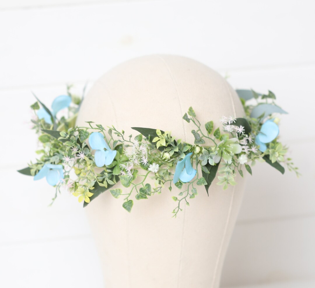 Greenery Light Blue Flower Crown, Greenery Leaf Crown, Greenery Halo ...