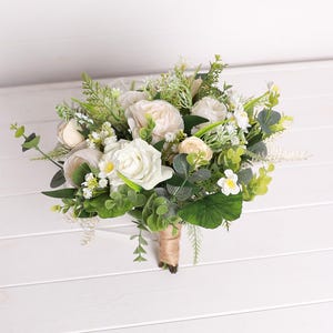 Rustic Ivory Cream Roses Wedding Bouquet Cream Roses Green Eucalyptus ...