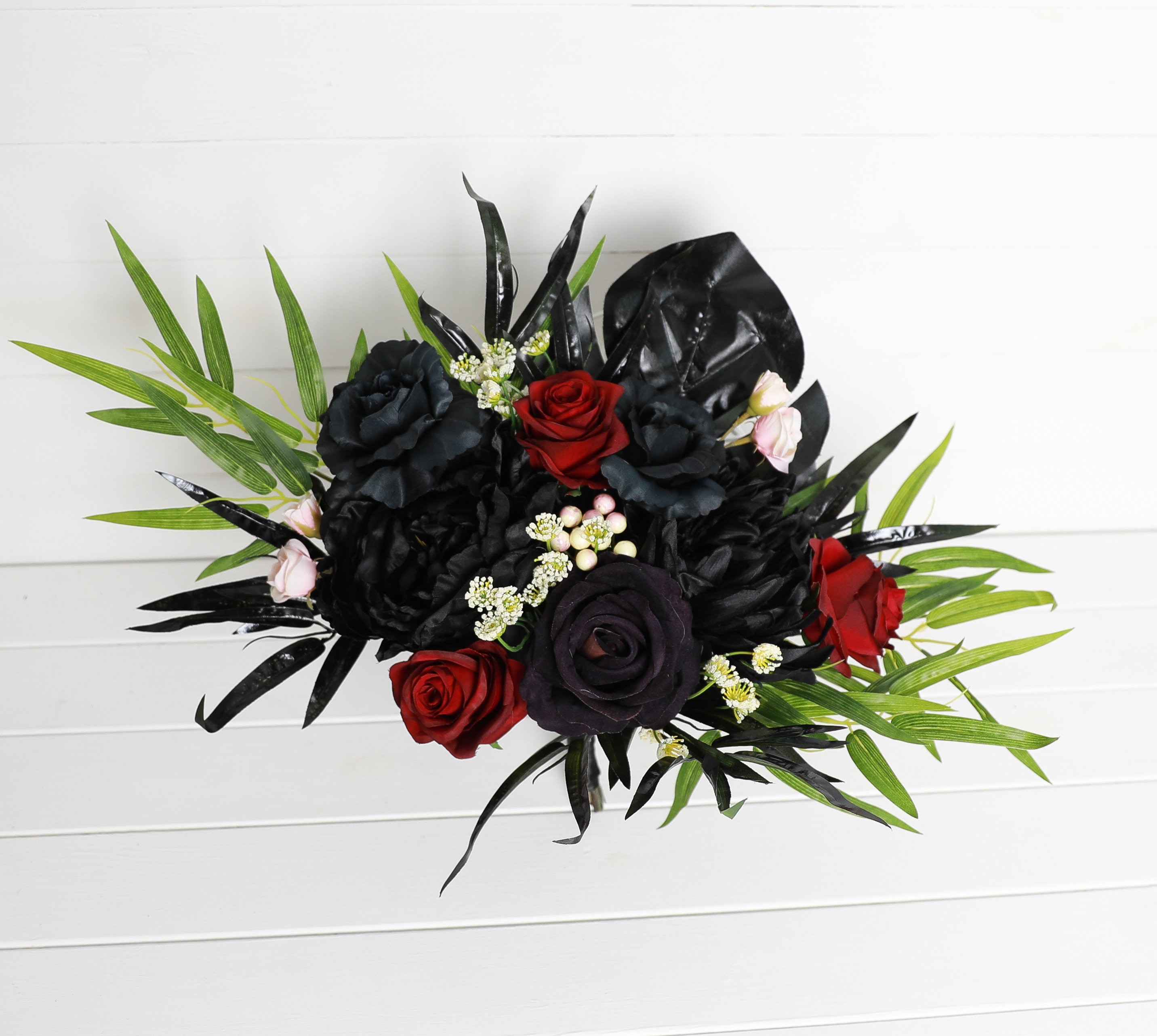Black Deep Red Roses Wedding Bouquet, Black Dark Red Halloween Gothic ...