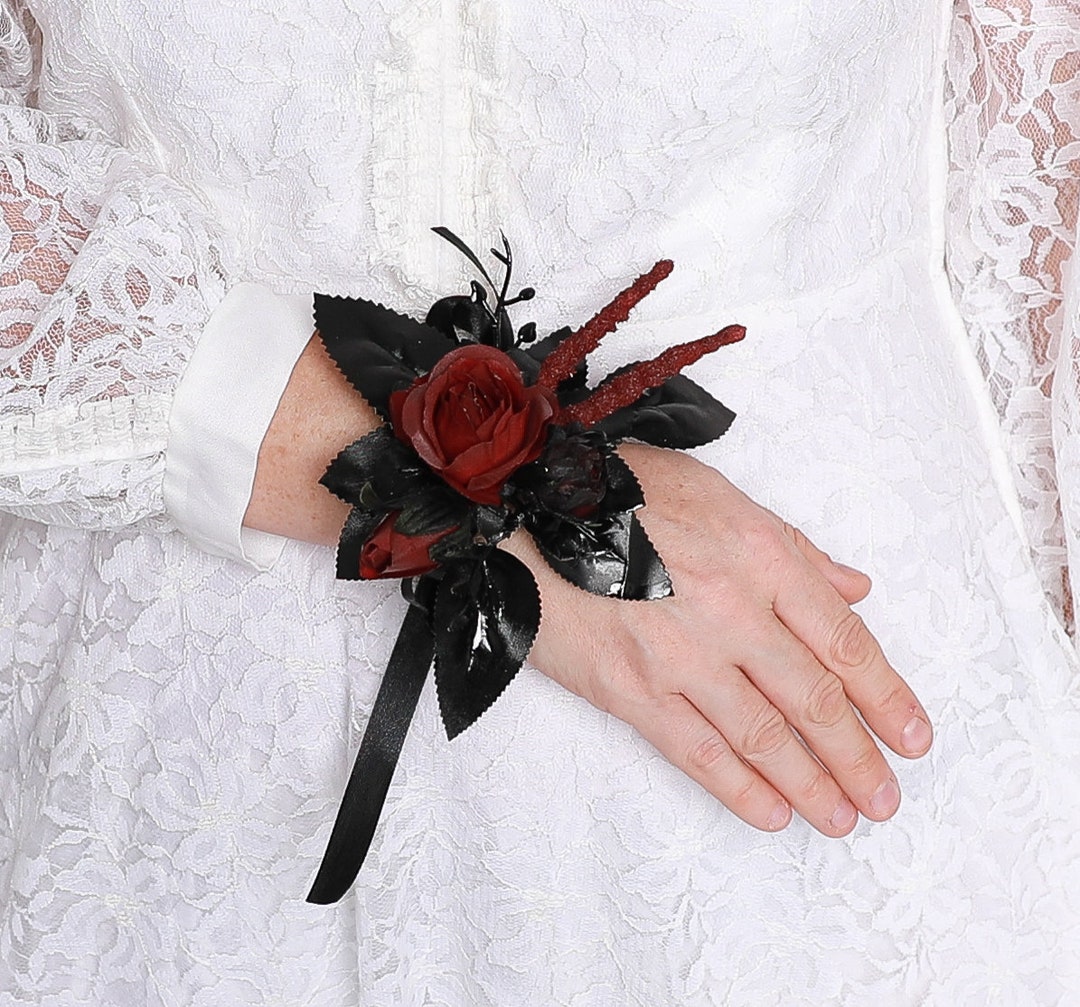 Black Burgundy Roses Gothic Corsage Black Burgundy Halloween Corsage ...