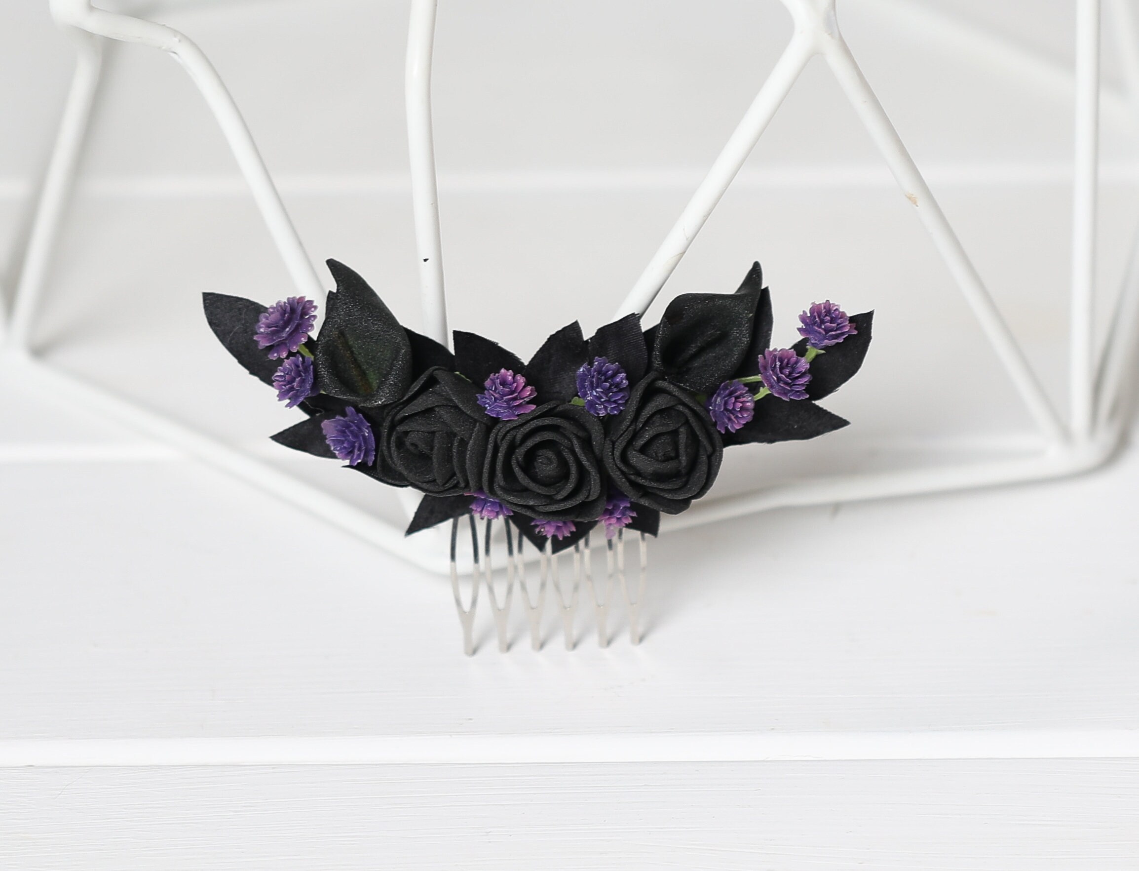 Black Purple Gothic Hair Comb Black Roses and Callas Hair - Etsy