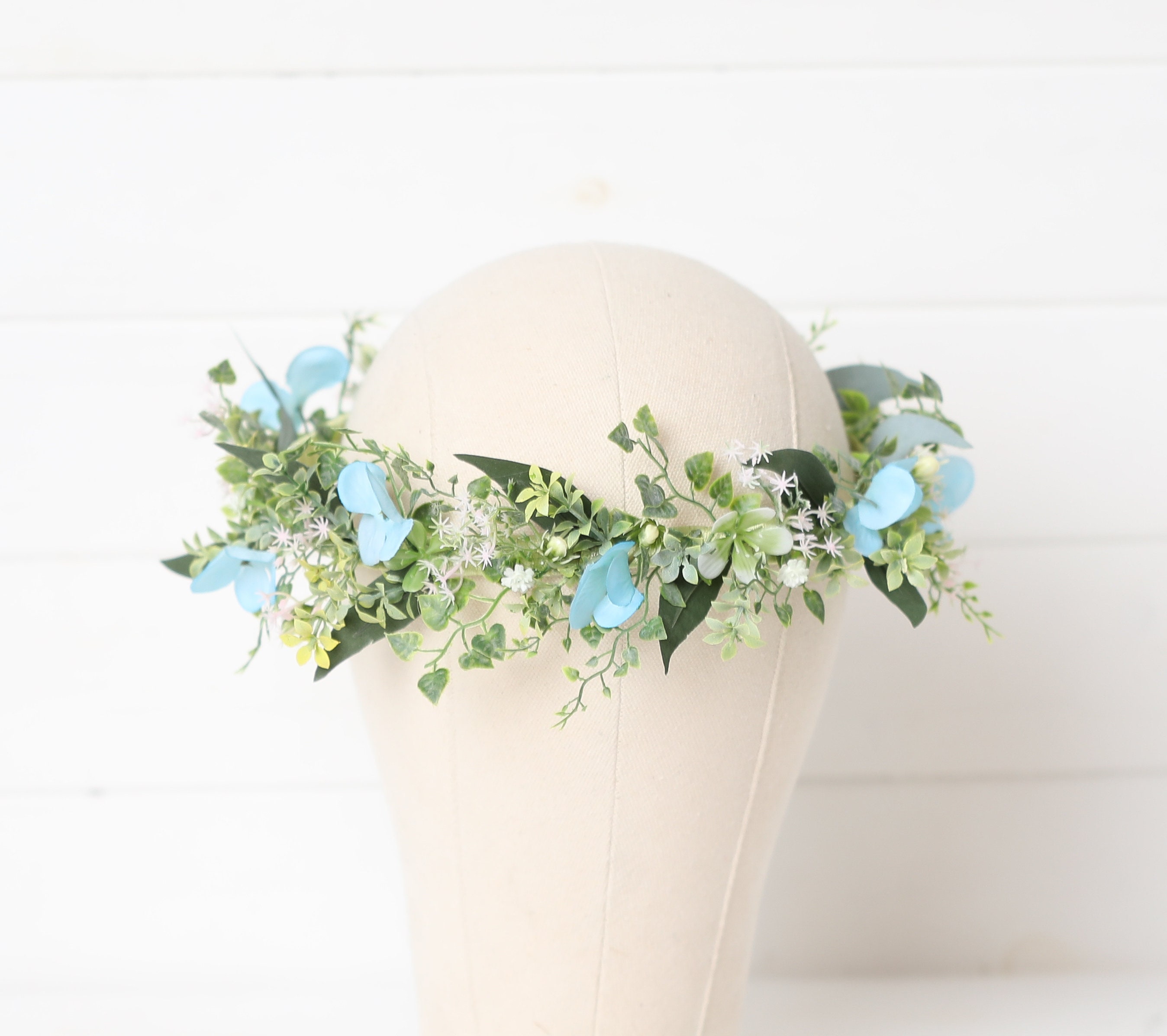 Greenery Light Blue Flower Crown, Greenery Leaf Crown, Greenery Halo ...